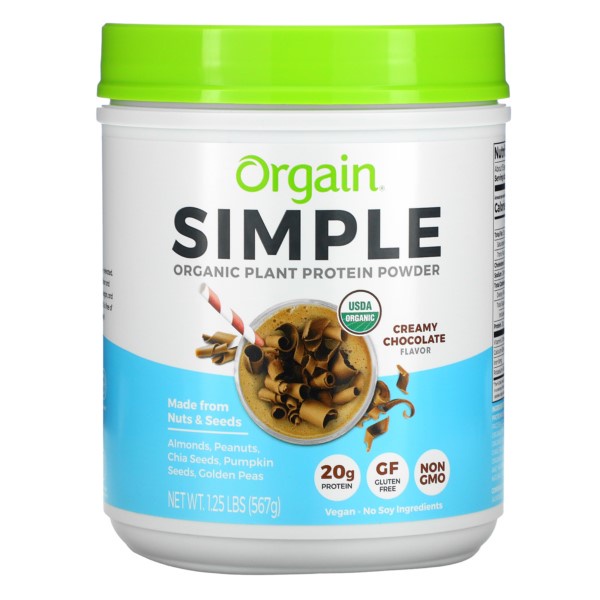 Orgain, Simple, Organic Plant Protein Powder, Creamy Chocolate, 1.25 lb ...