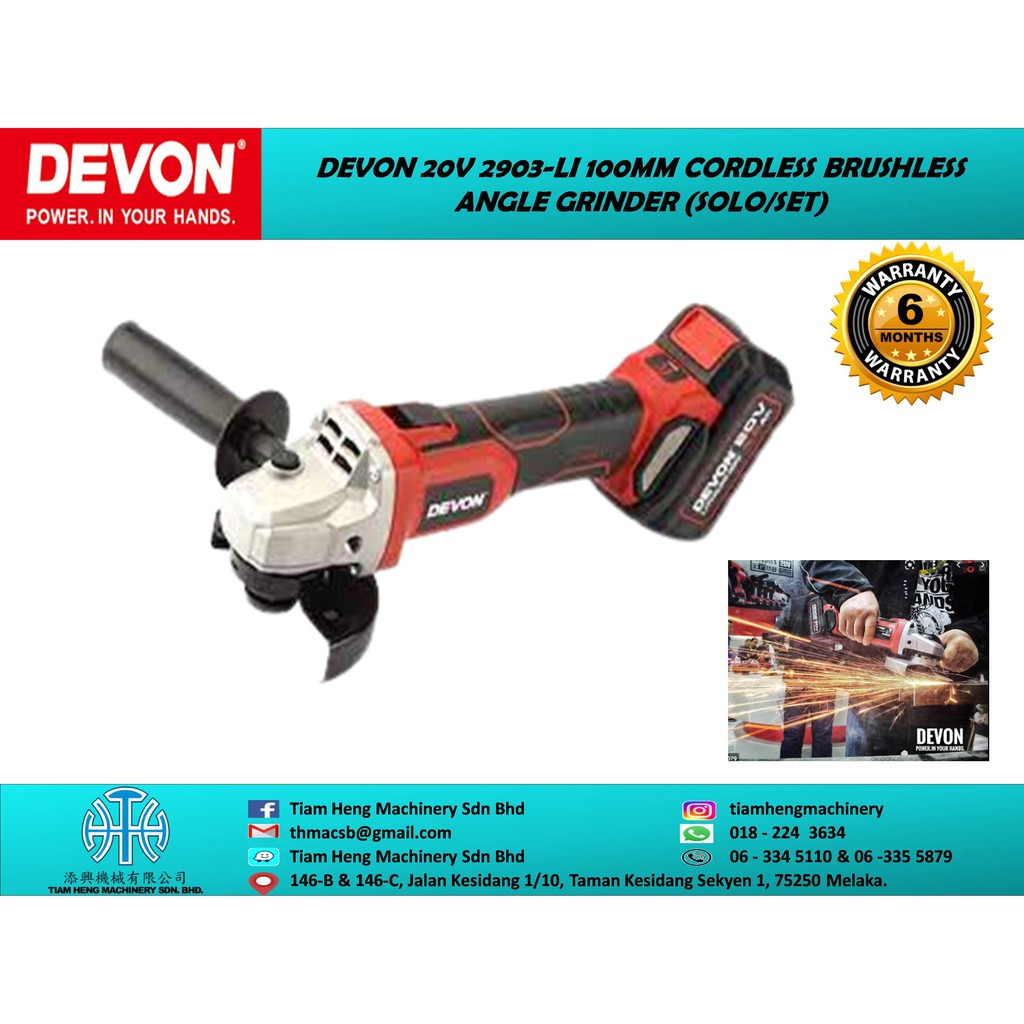 DEVON 20V 2903-LI 100MM CORDLESS BRUSHLESS ANGLE GRINDER (SOLO/SET) | Shopee Malaysia