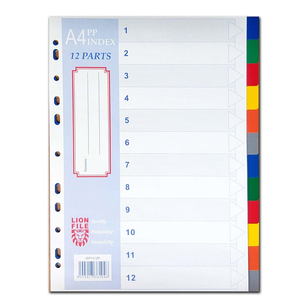 Lionfile Lion File 12 Tabs Coloured A4 PP Index Divider | Shopee Malaysia