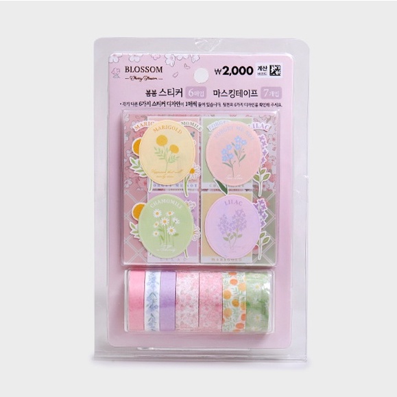 Daiso Korea NEW Spring Collection Set ( 6 Spring Stickers / 7 Washi ...