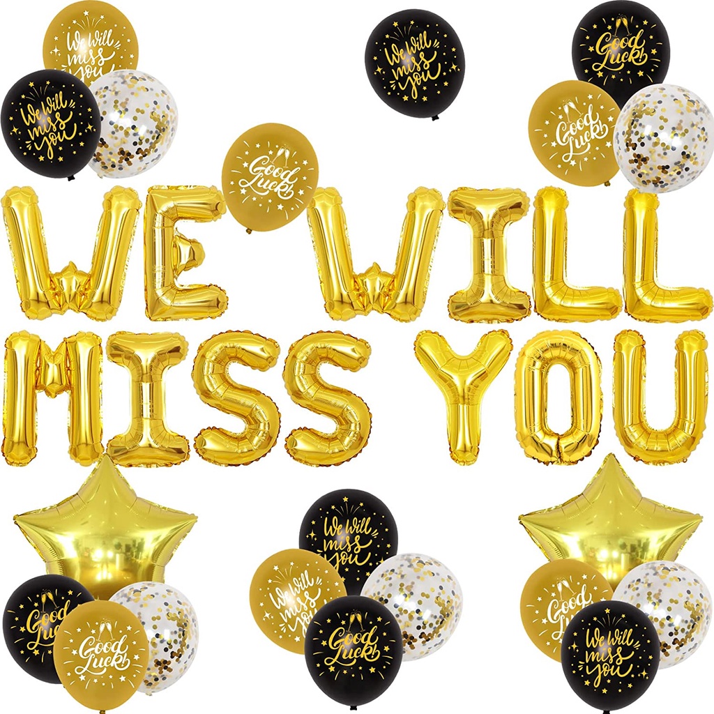 JOLLYBOOM We Will Miss You Decorations Gold Rose Gold Banner Star Foil Balloon Good Luck ...