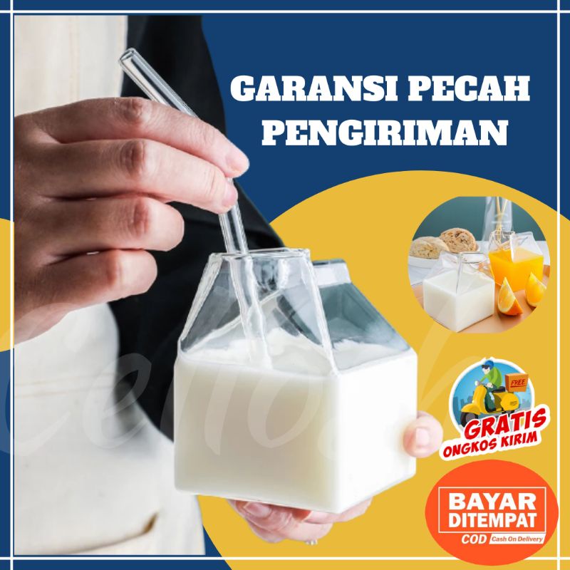 Unique Cute Aesthetic Glass Milk Glass in Box Shape Aesthetic Milk Box ...