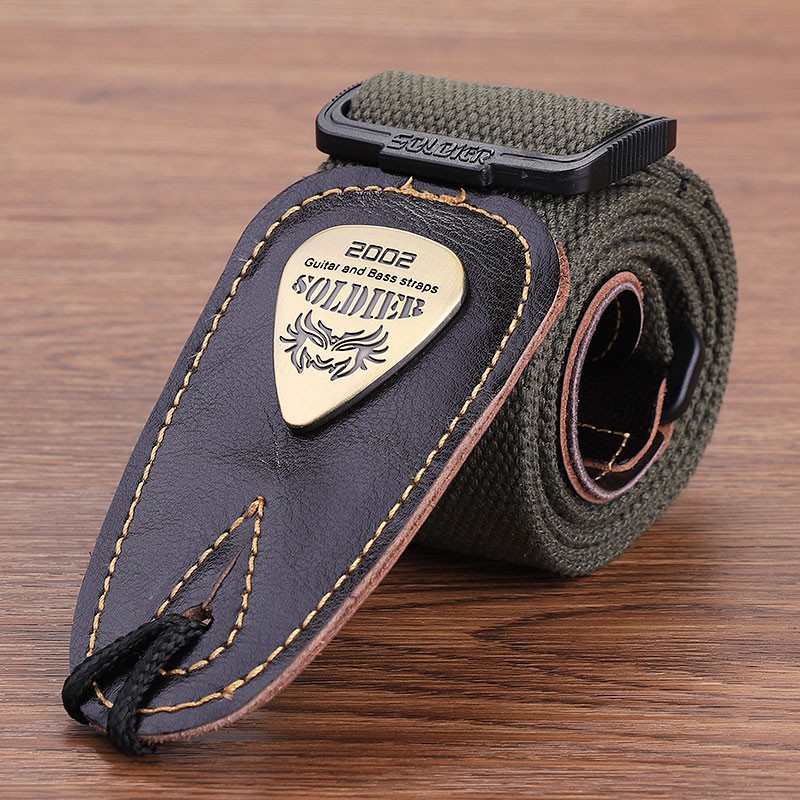 Soldier Acoustic Electric Bass Guitar Strap Black Leather Ends Belt ...