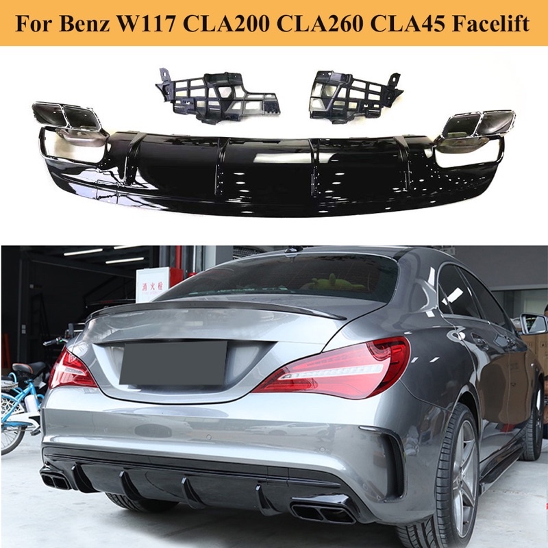 Mercedes Benz W117 CLA Rear Bumper Diffuser Lips Facelift FL CLA200 ...