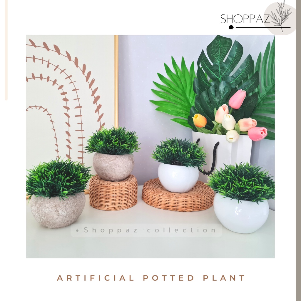 Shoppaz Potted Plant Artificial Plant Bonsai Grass Small Plant Flower ...