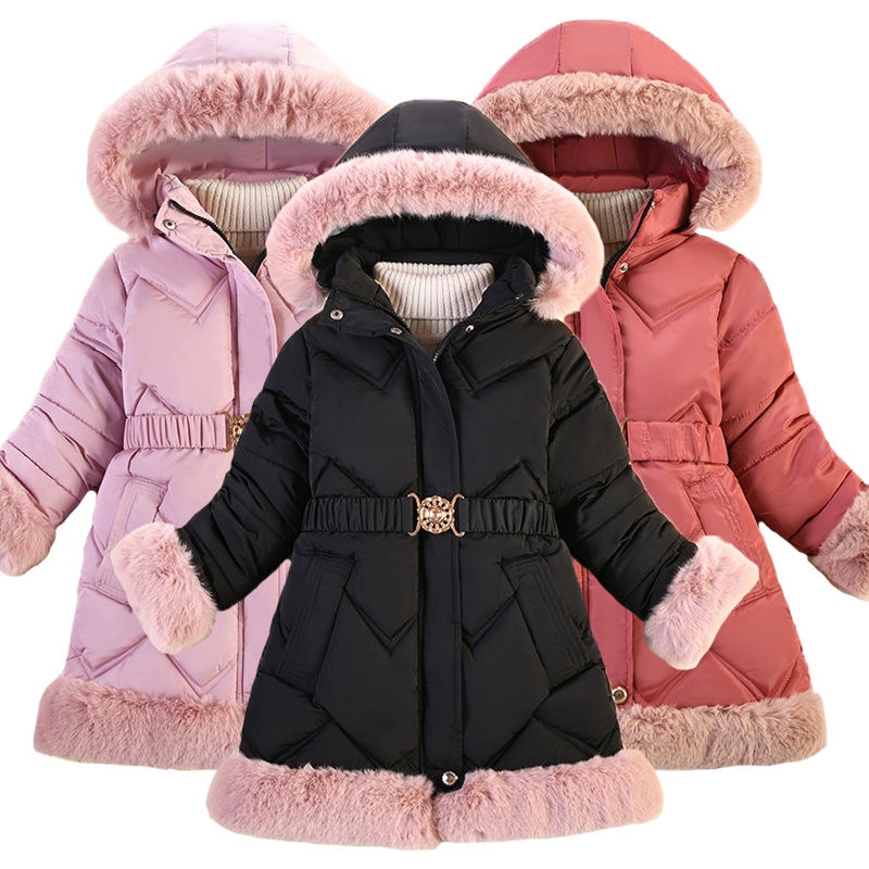 New Winter Keep Warm Girls Jacket Long Style Slim Fit Fur Collar Thick ...