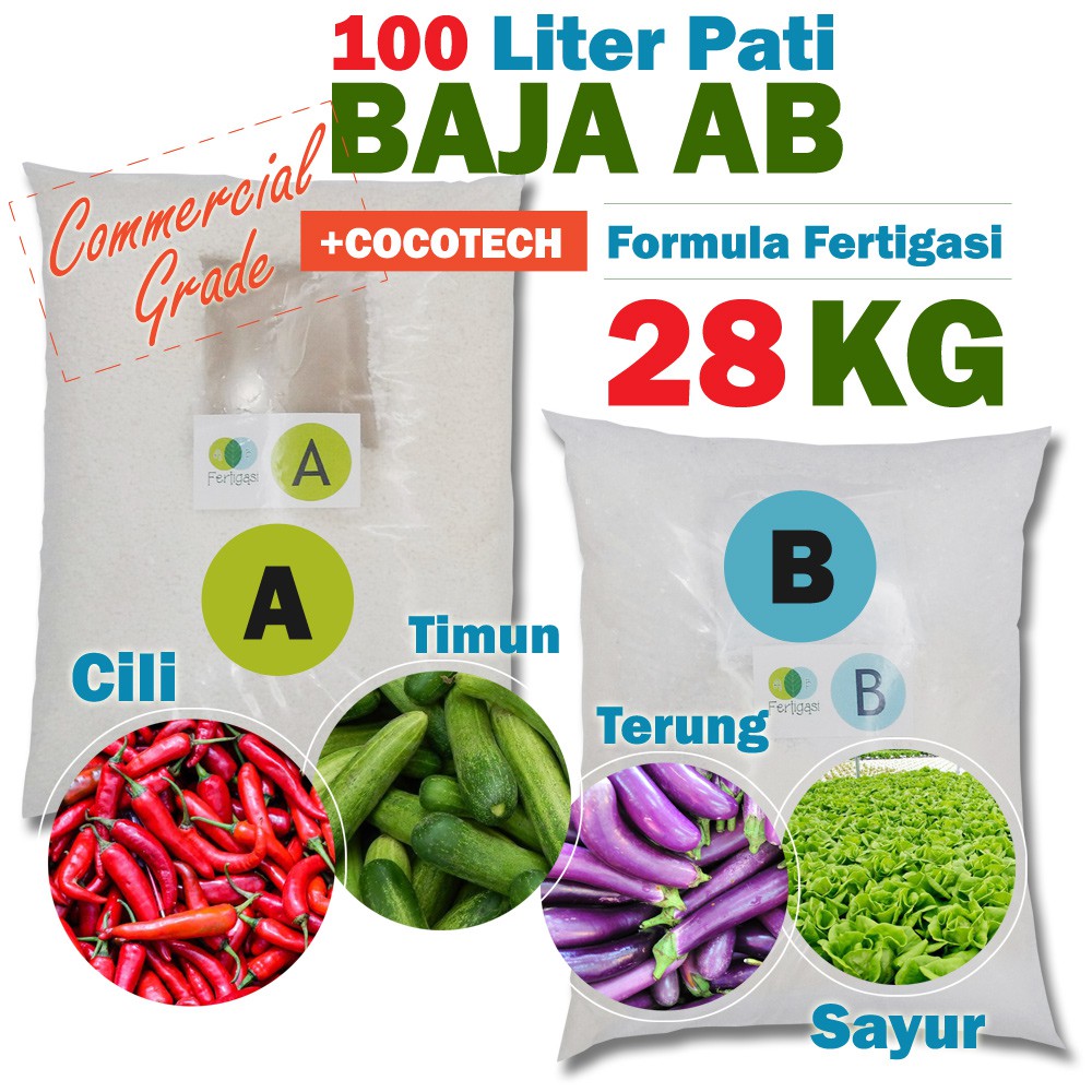 Ready Stock 💥100L💥 28KG set Baja AB Fertigasi Cili Timun Melon Terung ...