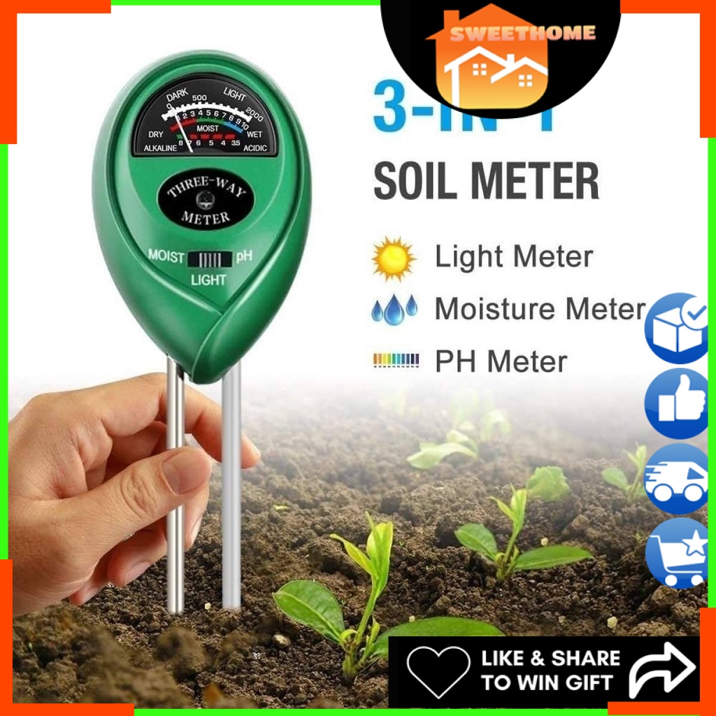 3 In 1 Ph Tester Plant Flower Soil Water Moisture Light Ph Meter ...