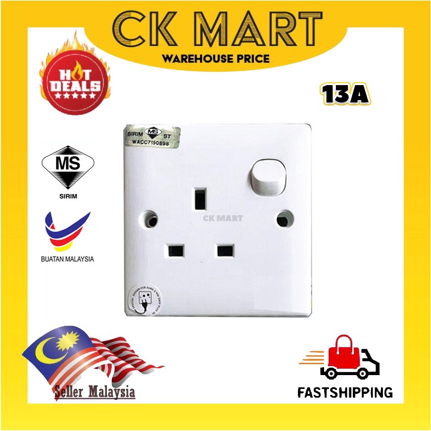 *Sirim Approved* 13A Single PVC 3 pin switch socket outlet (Sirim ...