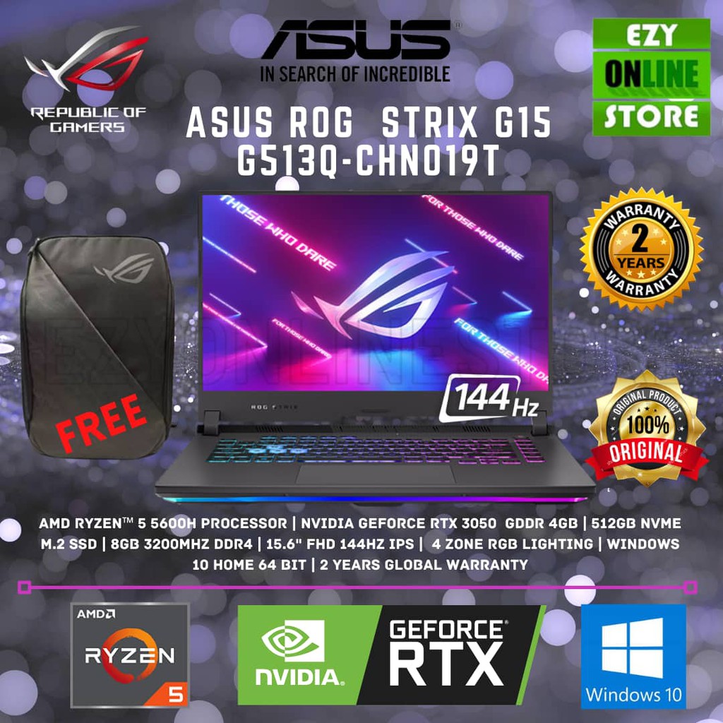 ASUS ROG STRIX G15 G513Q-CHN019T , AMD RYZEN5-5600H , 8GB, 512GB SSD ...