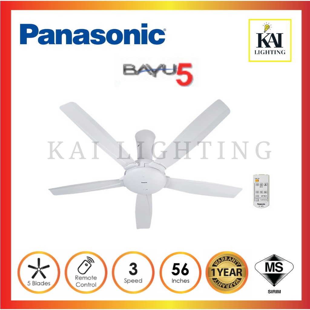 Panasonic Bayu Series 4 & 5 Blade Ceiling Fan 3 Speed Electonic Remote ...
