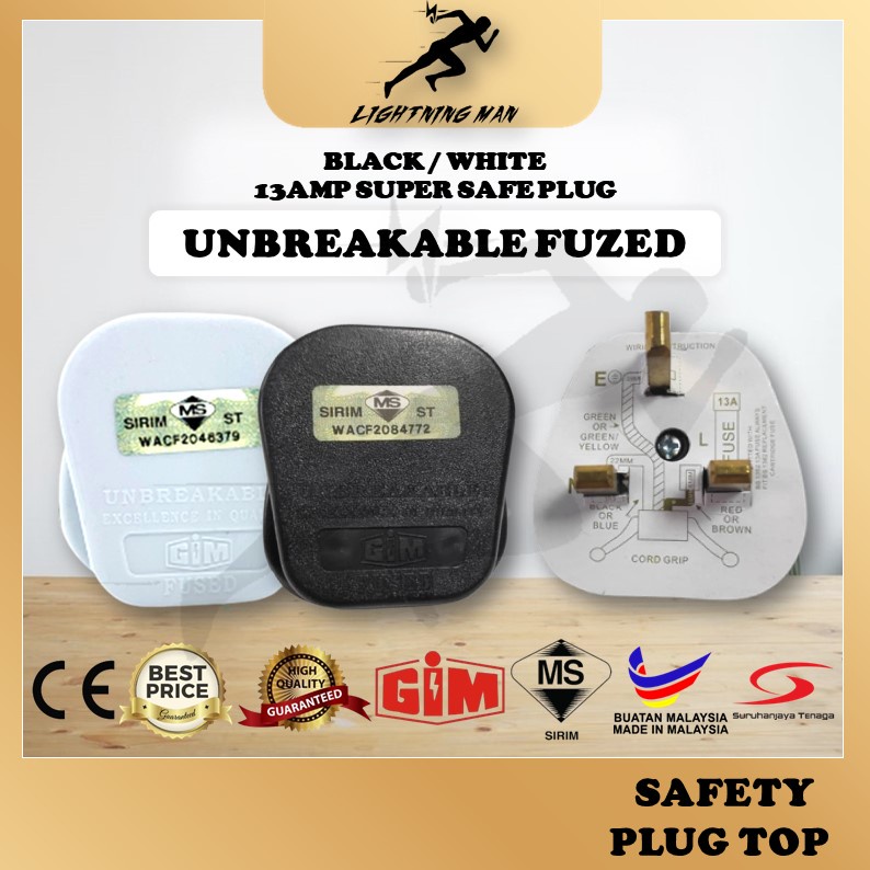 [SIRIM] Unbreakable Fused / GIM 3 Pin Plug 13A Model Super Safety ...