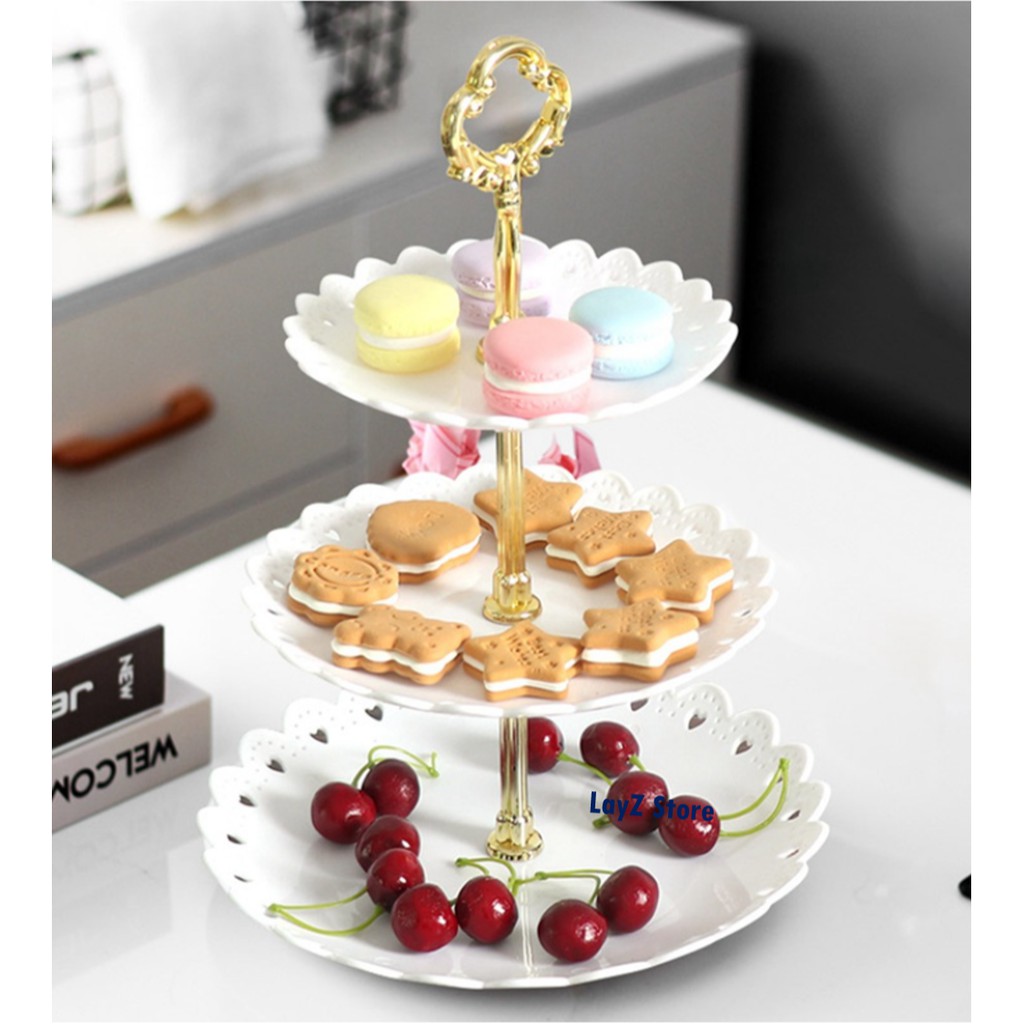 3 Tier High Tea Stand Dessert Plates Plastic Cupcake Tea Party Serving ...