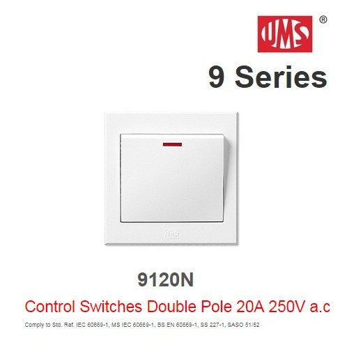 UMS 20A 1 Gang 1 Way Double Pole Switch (Neon) 9120N-J / 20A Heater Switch / 20A Air Cond Switch ...