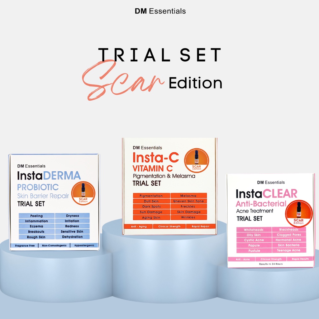 (TRIAL SET SCAR EDITION) Insta-C / InstaCLEAR / InstaDERMA [Soap+Serum+Cream] Parut Jerawat Acne ...
