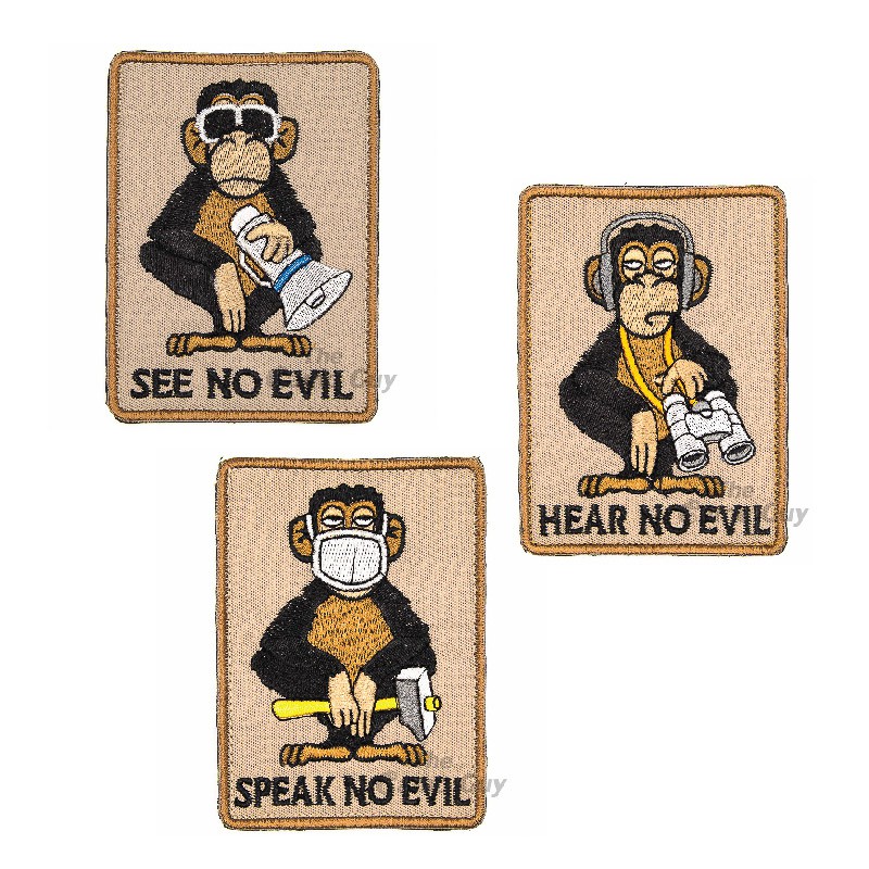 3 Wise Monkeys Funny Tactical Fashion Embroidery Morale Patch Self ...