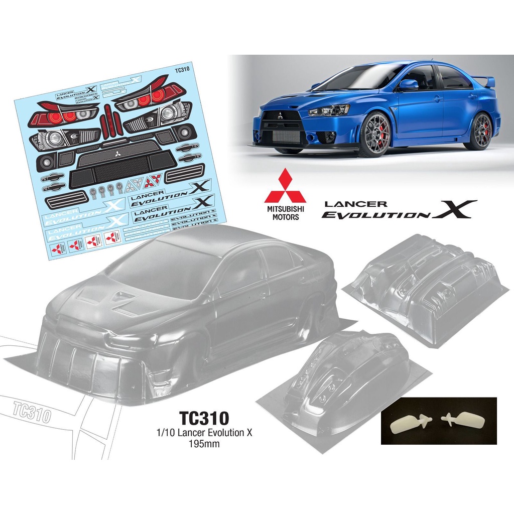 RC 1/10 Lancer Evolution X RC PC body shell Wide Body 195mm width ...