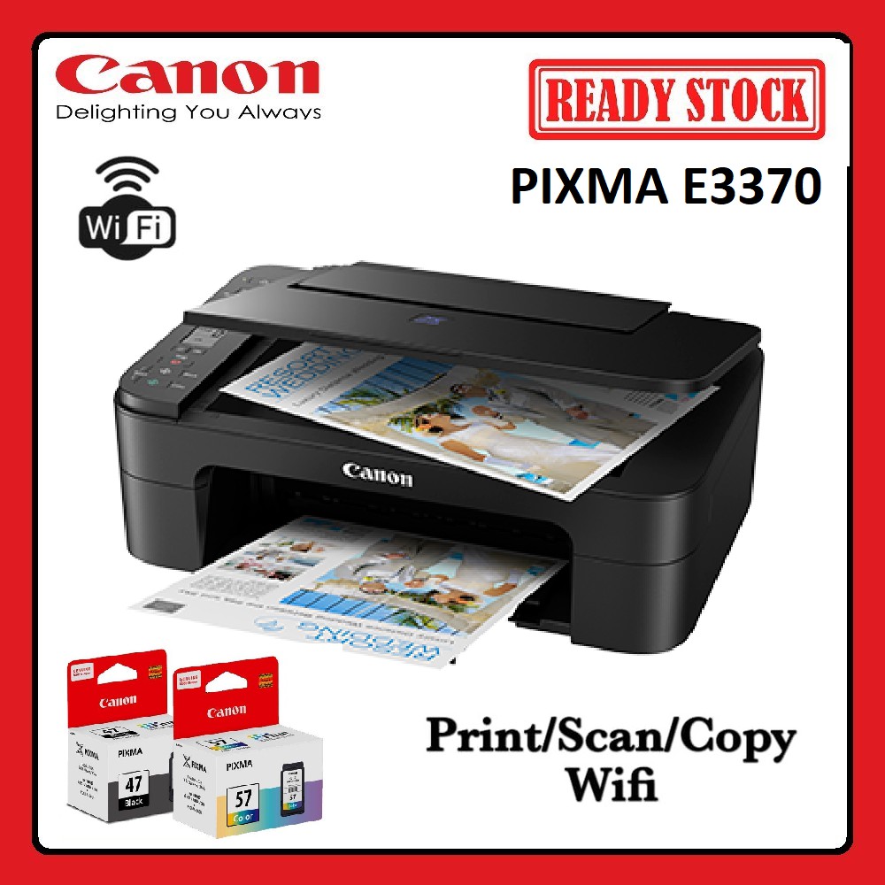 Canon PIXMA E3370 Compact Wireless All-In-One Printer with LCD for Low-Cost Printing [ Black ...
