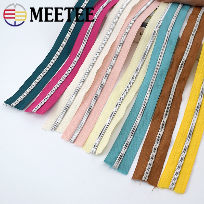 8Meters 5# Nylon Zipper Silver Teeth Coil Open Zip for Handmade Garment ...