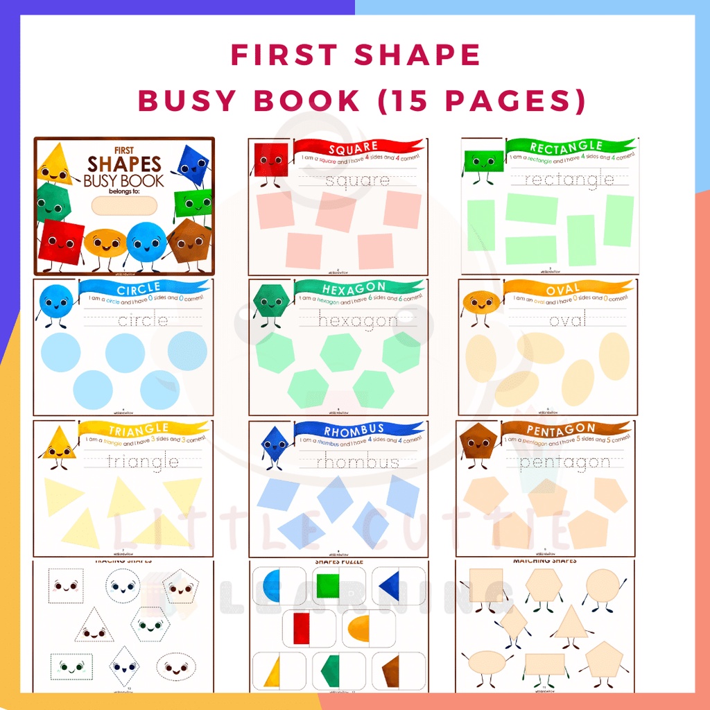 LITTLE CUTTIE My First Shape Theme Montessori Kids Learning Busy Book ...