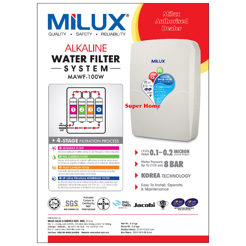 Milux Alkaline Water Filter System MAWF-100W - KOREA Technology - Free ...