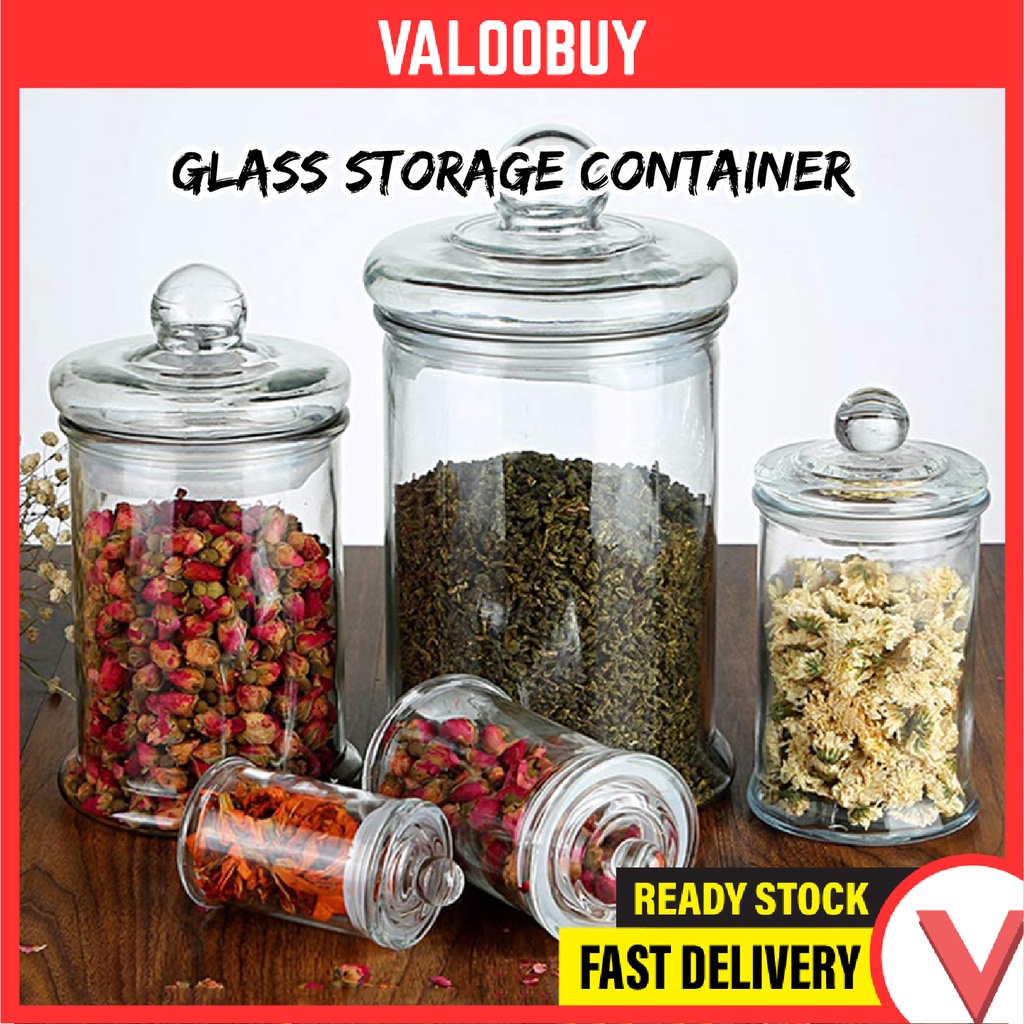 Transparent Glass Storage Container Organizer Kitchen Multipurpose Food ...