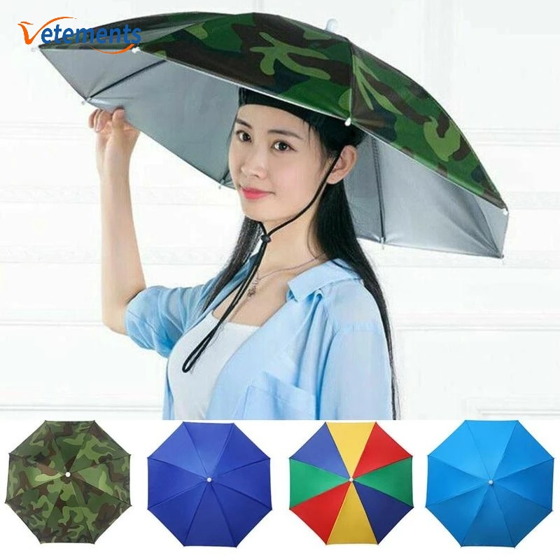 Novelty Sun Rainy Day Hands Free Foldable Headwear Umbrella Hat/ Adjustable Elastic Band Outdoor ...