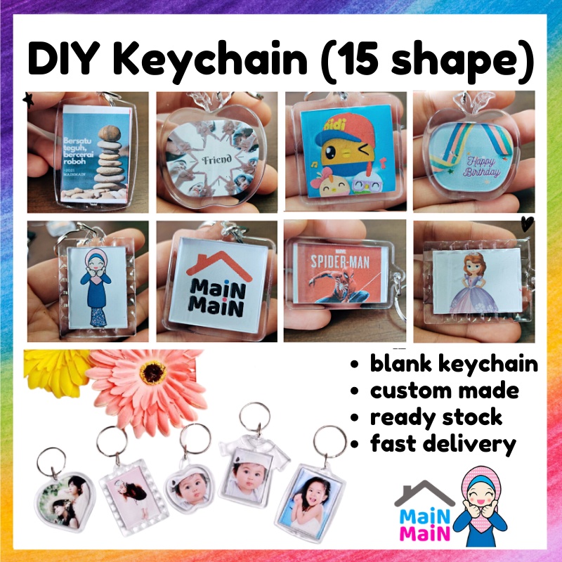 BUY 1 FREE 1 KeyChain DIY keychain kosong Transparent Blank Insert ...