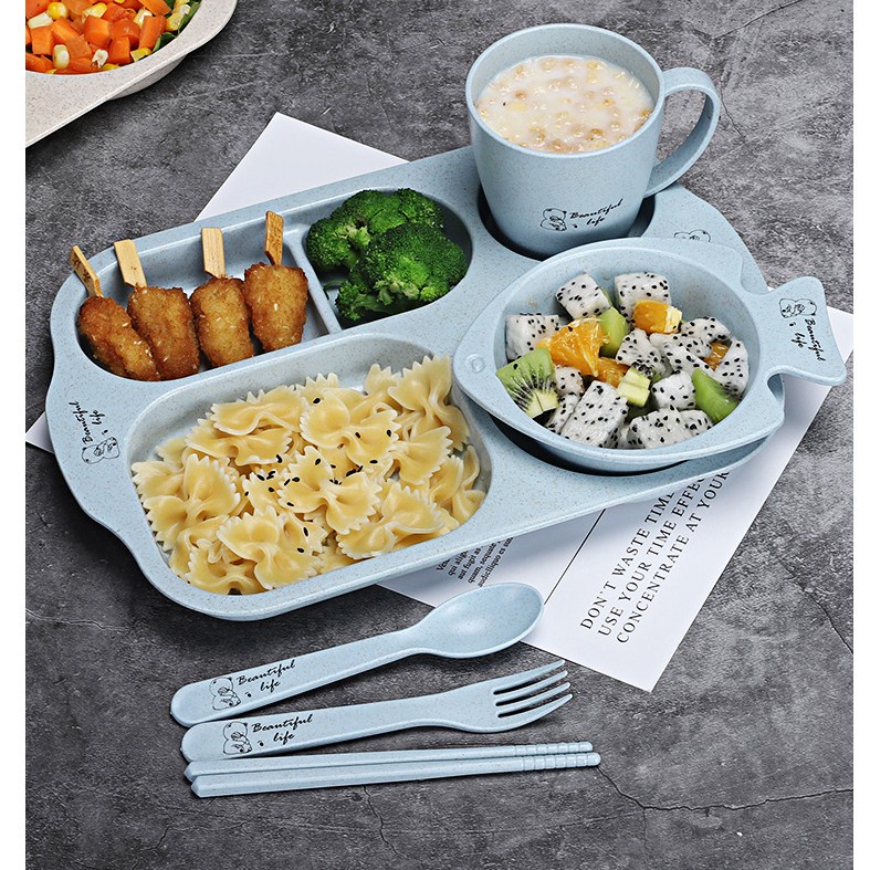 Wheat Straw 6in1 Kids Baby Children Meal Set Feeding Set Tableware ...