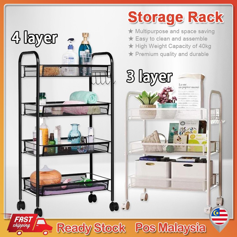 Multipurpose Storage Rack Trolley Rack with Wheel | Shopee Malaysia