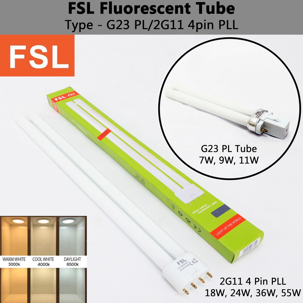 FSL Lampu Mentol Pendarfluor PL/PLL Fluorescent Tube G23/2G11 [7W/9W ...