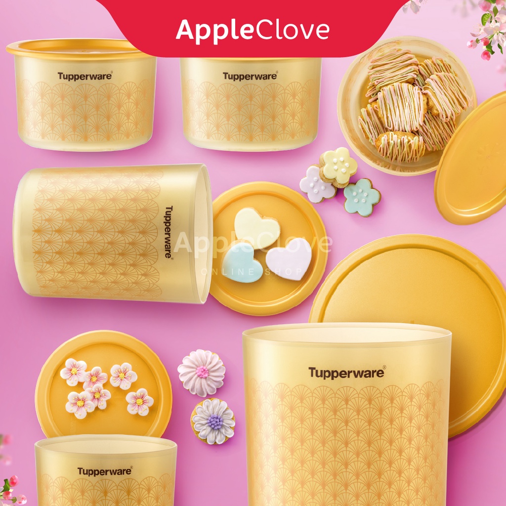 READY STOCK Tupperware Royale Blue One Touch Collection Golden Touch Set Topper Jr 600ml ...