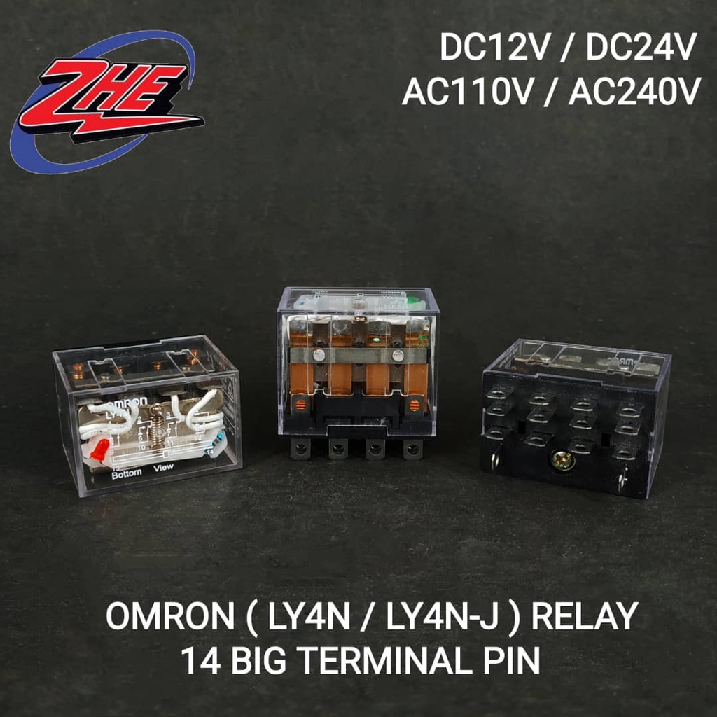 OMRON LY4N LY4N-J 14PIN DC12V / DC24V / AC110V / AC240V POWER RELAY WITH LIGHTED INDICATOR ...