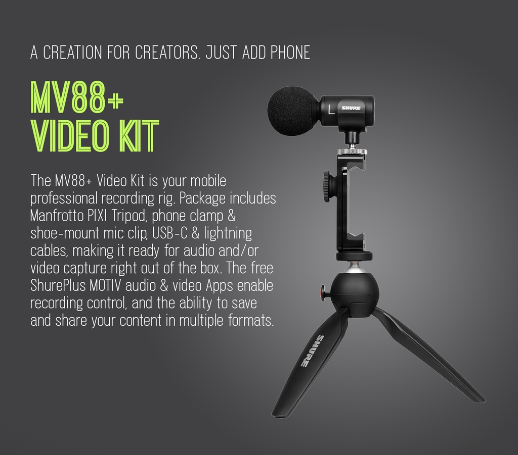 Shure MV88+ Video Kit for Content Creator with Tripod Digital Stereo ...