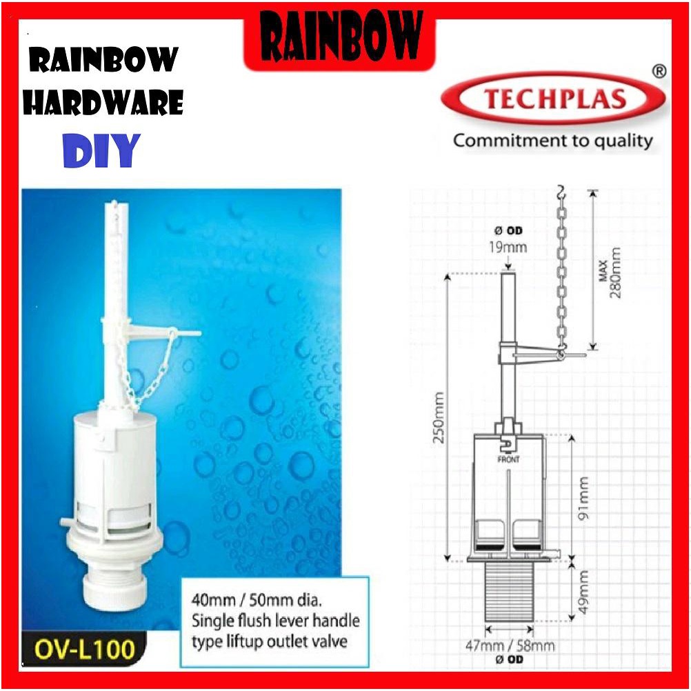 TECHPLAS L100-40 40MM PVC CISTREN LIFTUP OUTLET VALVE (SAVES WATER) | Shopee Malaysia