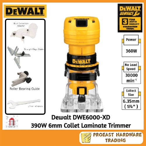 DEWALT - [ DWE6000-XD ] 390W 6mm Collet Laminate Trimmer (DWE6000 ...