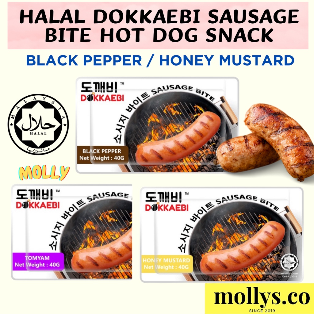 HALAL Dokkaebi Sausage Bite Series Honey Mustard/ Black Pepper/ Tomyum ...