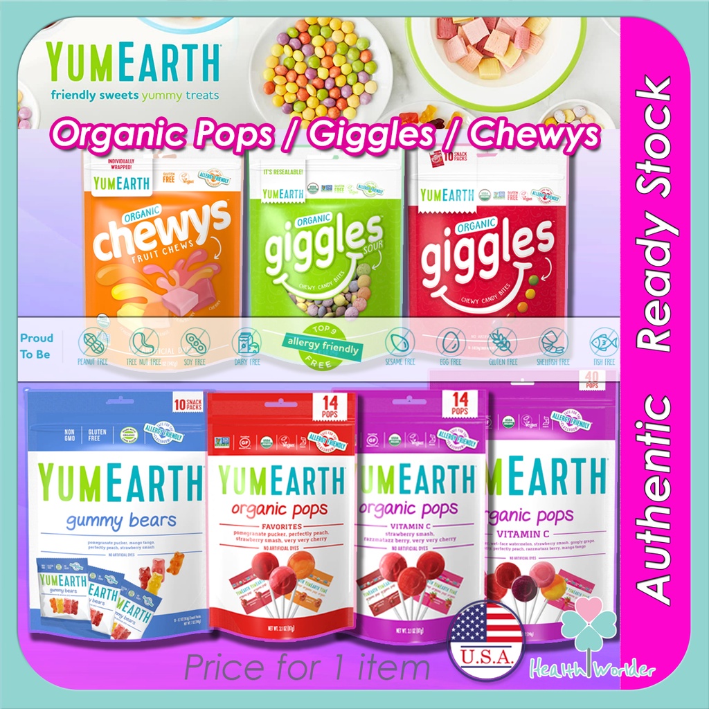 YumEarth Organic Pops Lollipops Organic Chewys Assorted Flavor Gummy ...
