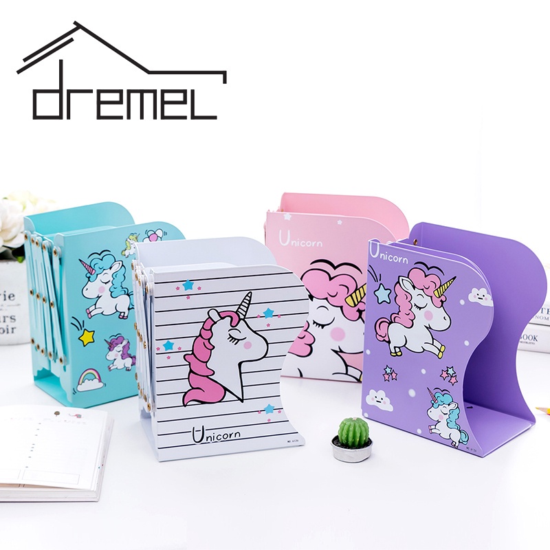 DREMEL Folding Book Stand Metal Unicorn Cartoon Reading Organizer Book ...