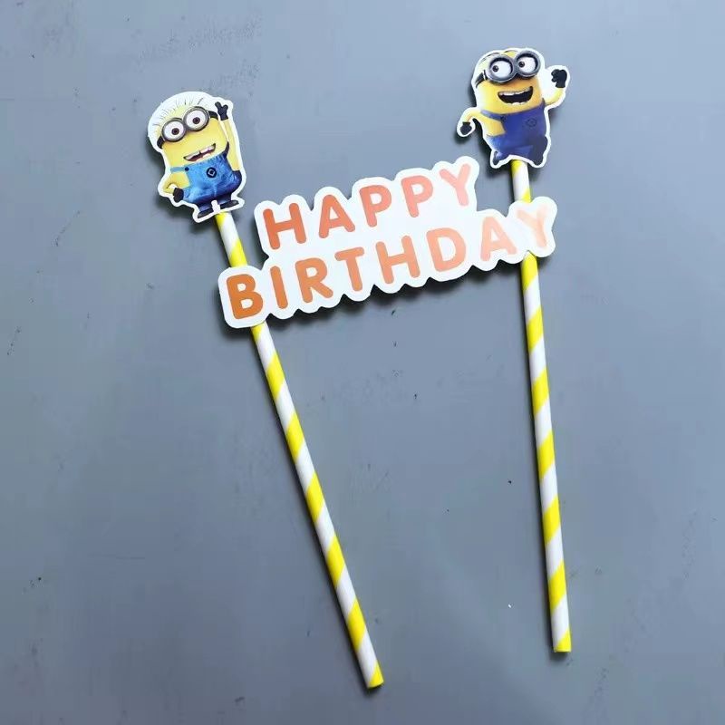 IMOCHI 卡通生日快乐吸管插旗 cartoon happy birthday cake topper | Shopee Malaysia