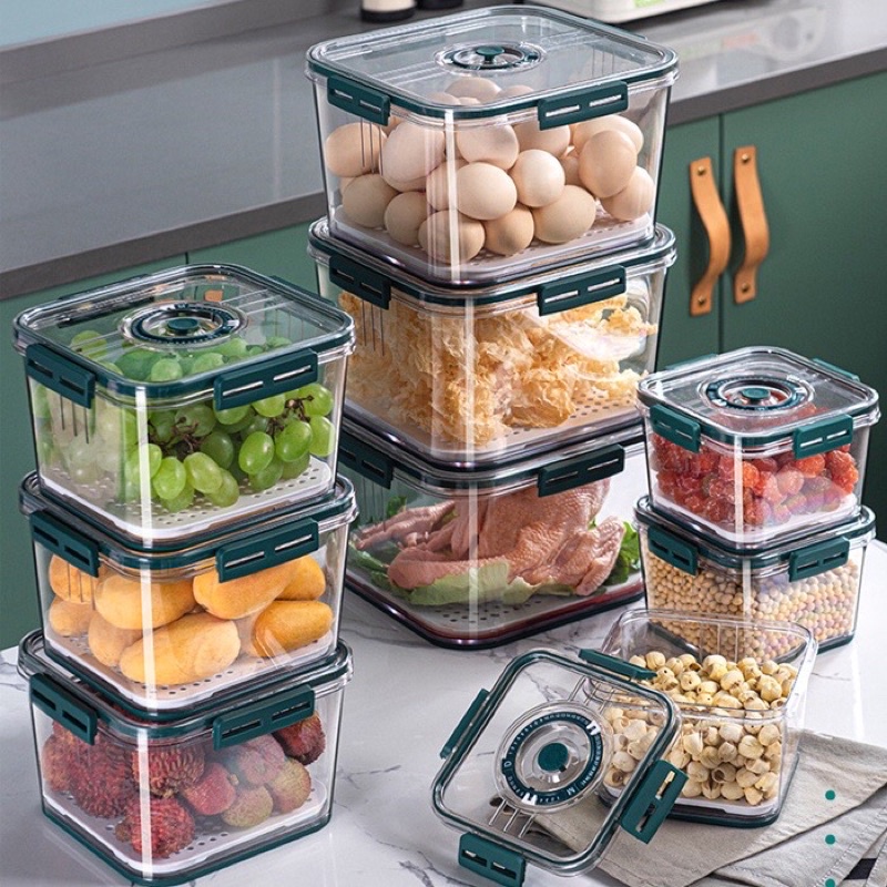 1 SET 3 PCS Transparent Square Fridge Storage Container Set Bekas ...