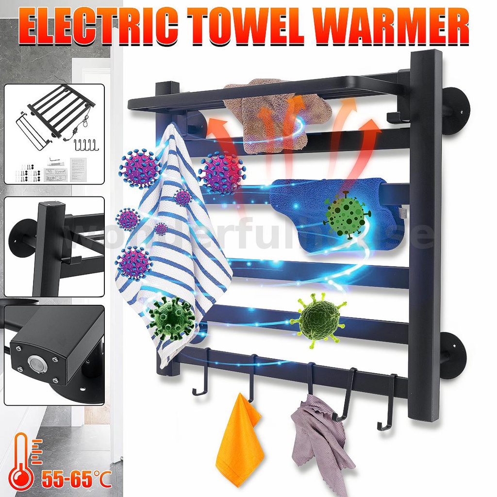 EU\US\UK Electric Heated Towel Rack Warmer Wall Mounted 6-Bar ...
