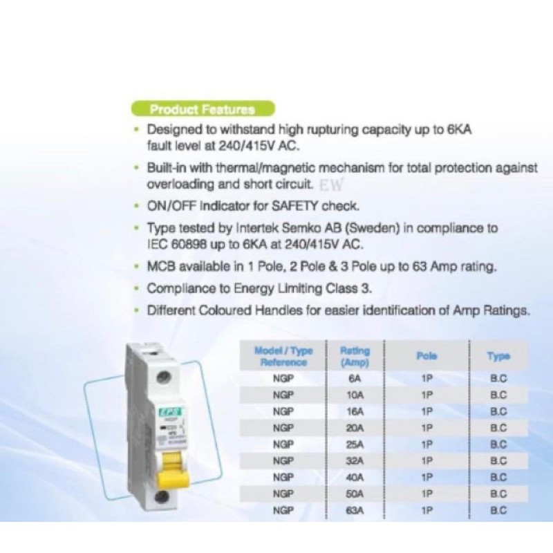 🔥READY STOCK🔥EPS 1P 2P 3P MCB 6A 10A 16A 20A 32A 40A 63A [SIRIM ...