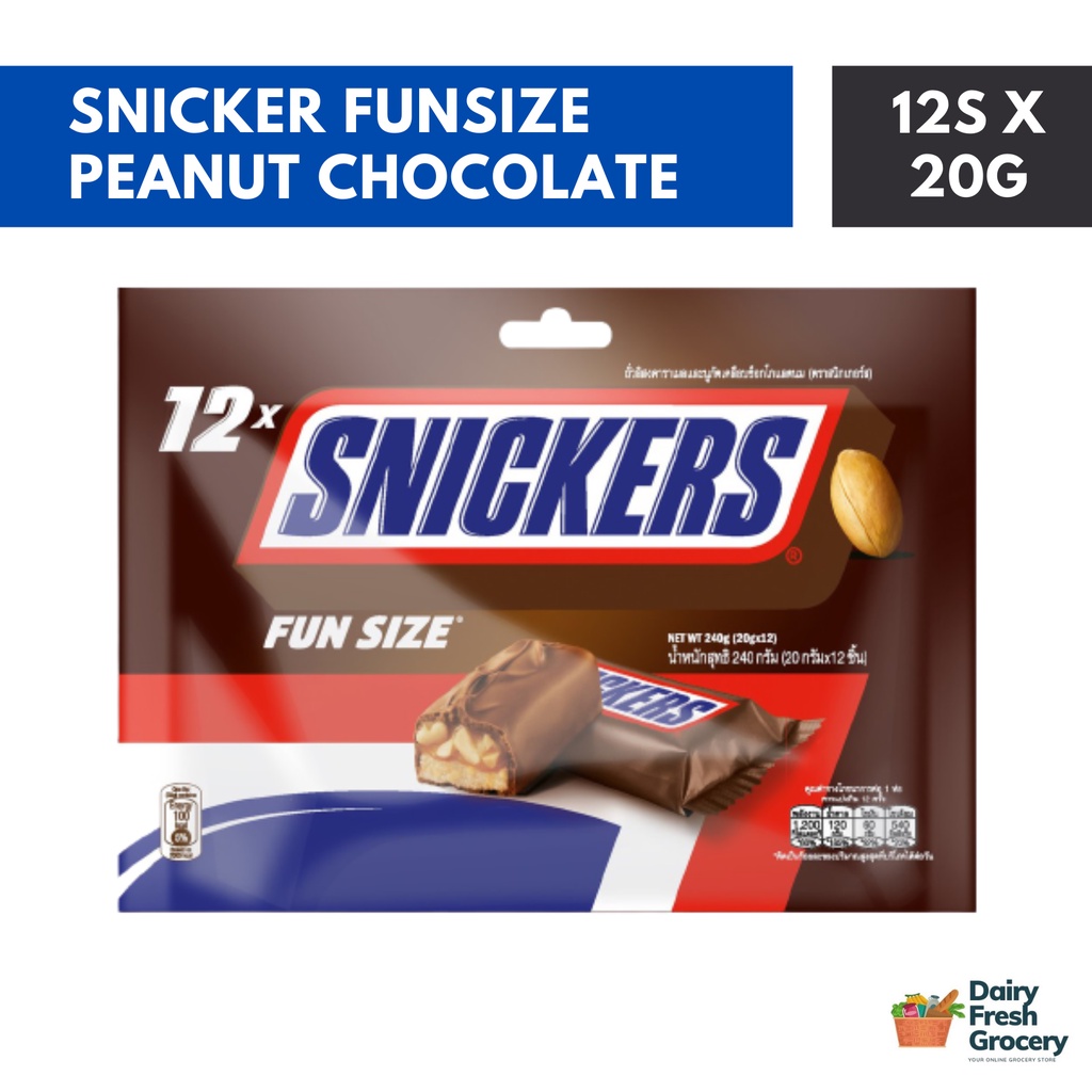 Snickers Peanut Chocolate Funsize (12's X 20g) - 240g Coklat Snickers ...