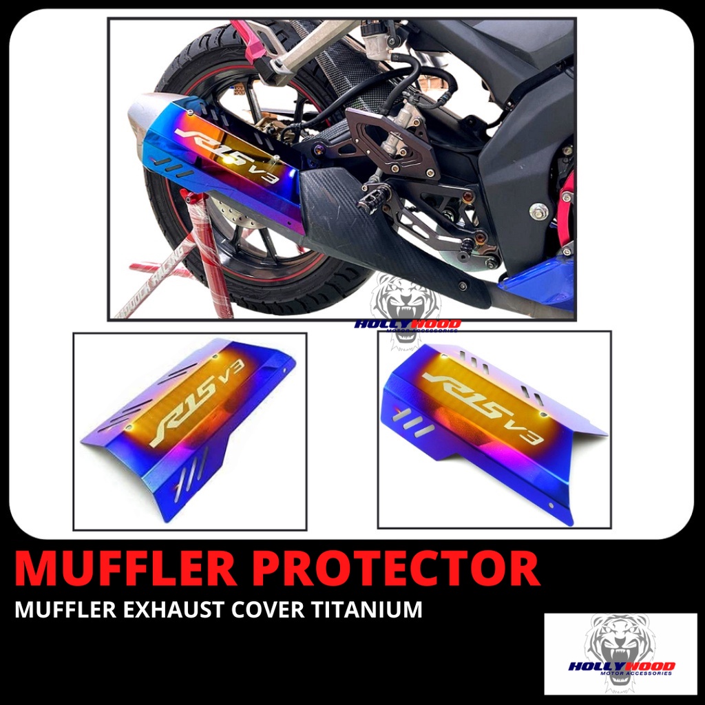 YAMAHA R15 R15V3 EXHAUST COVER MUFFLER PROTECTOR TITANIUM PERLINDUNG ...