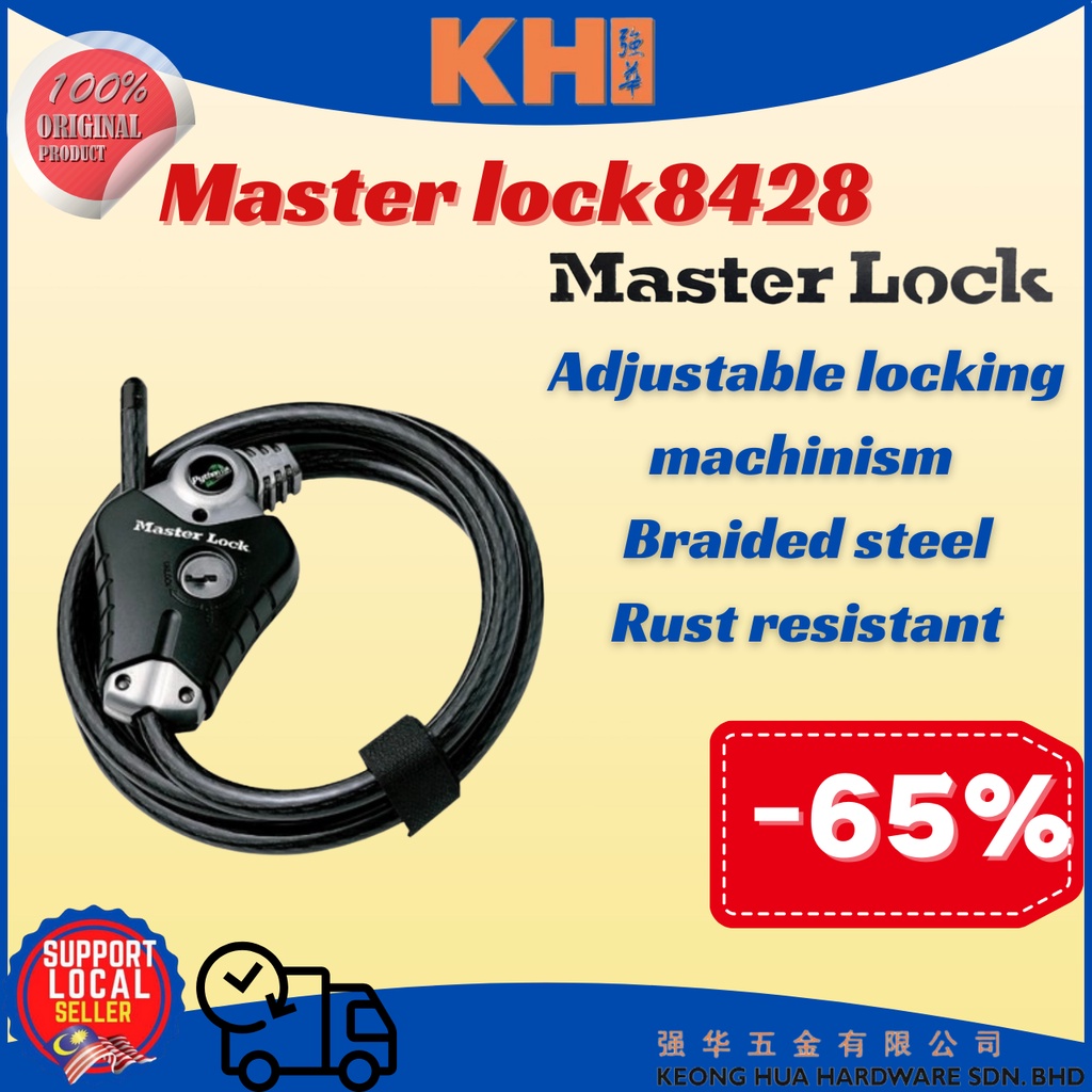 Master lock bicycle lock 8428 1.8m PYTHON™ ADJUSTABLE CABLE LOCK ...