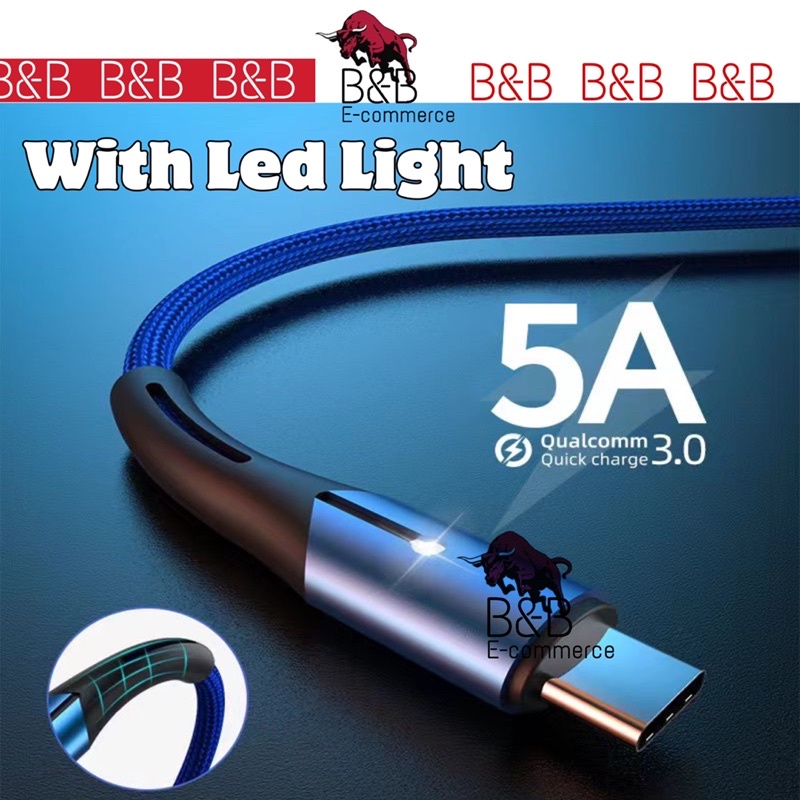 🔥ReadyStock🔥 5A Fast Charger LED Light Micro USB / Type-C Quick ...