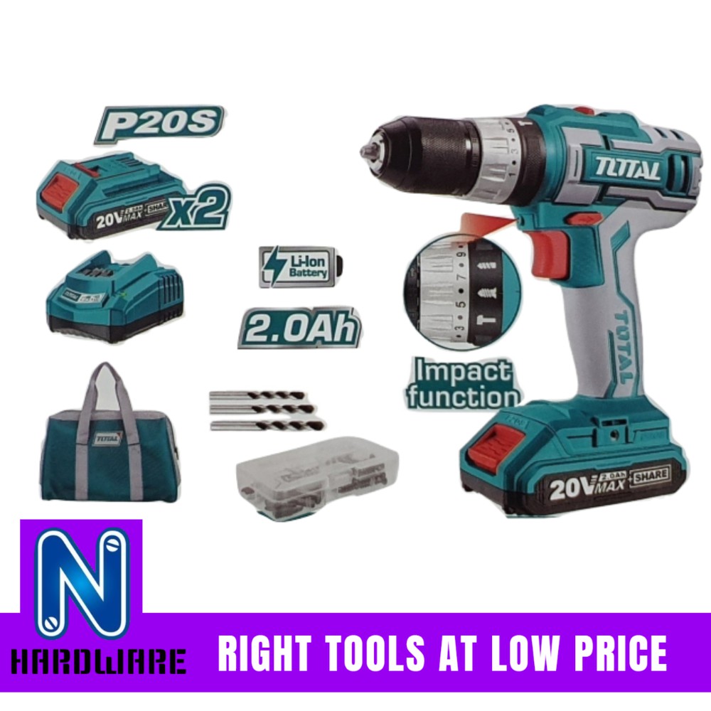 [100% ORIGINAL] TOTAL BRAND CORDLESS IMPACT DRILL 20V 2.0AH TIDLI2002 ...
