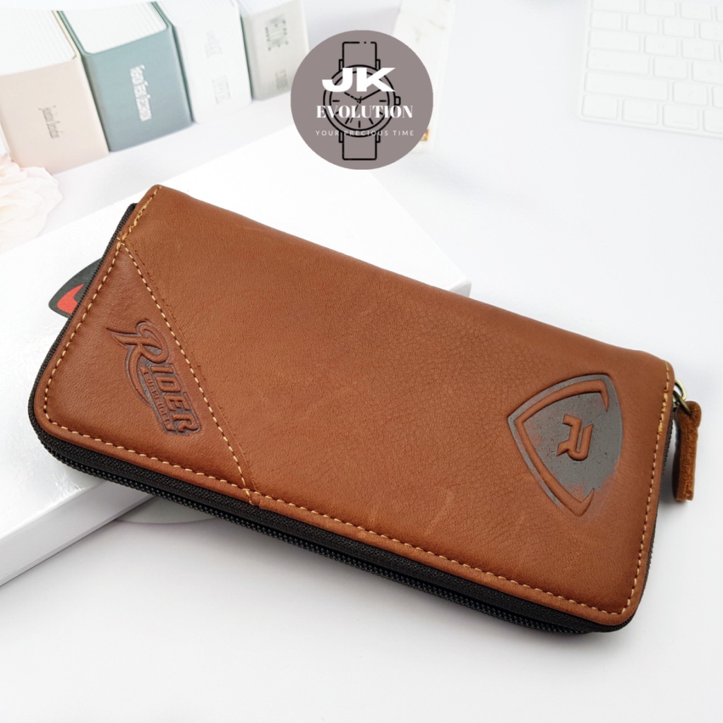 RUSH RIDER Genuine Cowhide Long Leather Men Wallet Men Zip Wallet with ...