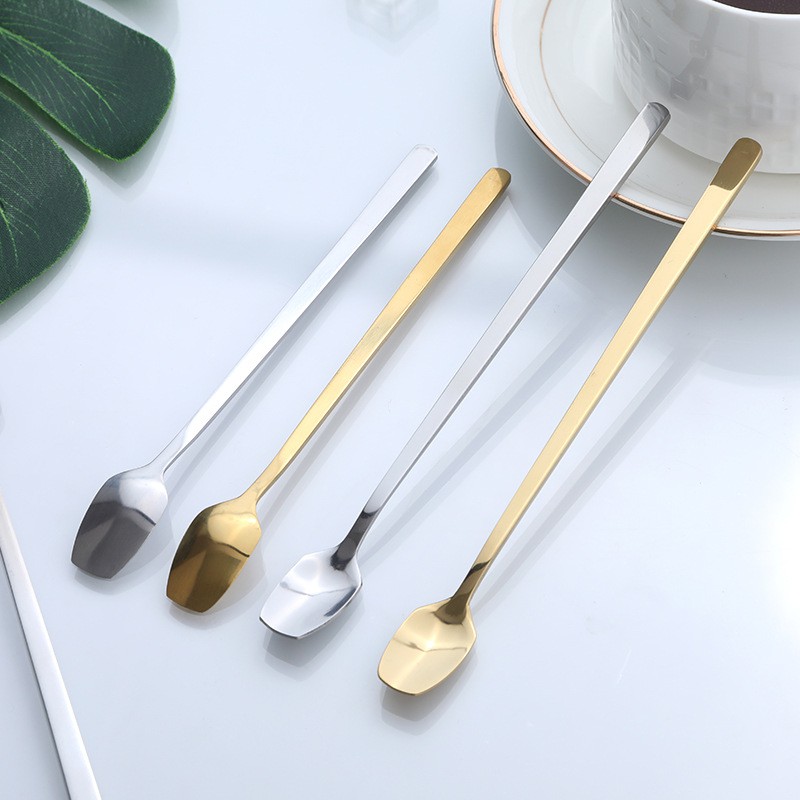 Stainless Steel Square Long Handle Coffee Spoon Ice Cream Stirring Tea ...